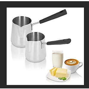 Pilipane 12oz Turkish Coffee Heat Pot, Milk Butter Warmer Pot, tovetop Melting Boiling Pot with Spout, Arabic Coffee Maker for Maple Syrup, Sauce Heating, 18/8 Stainless Steel