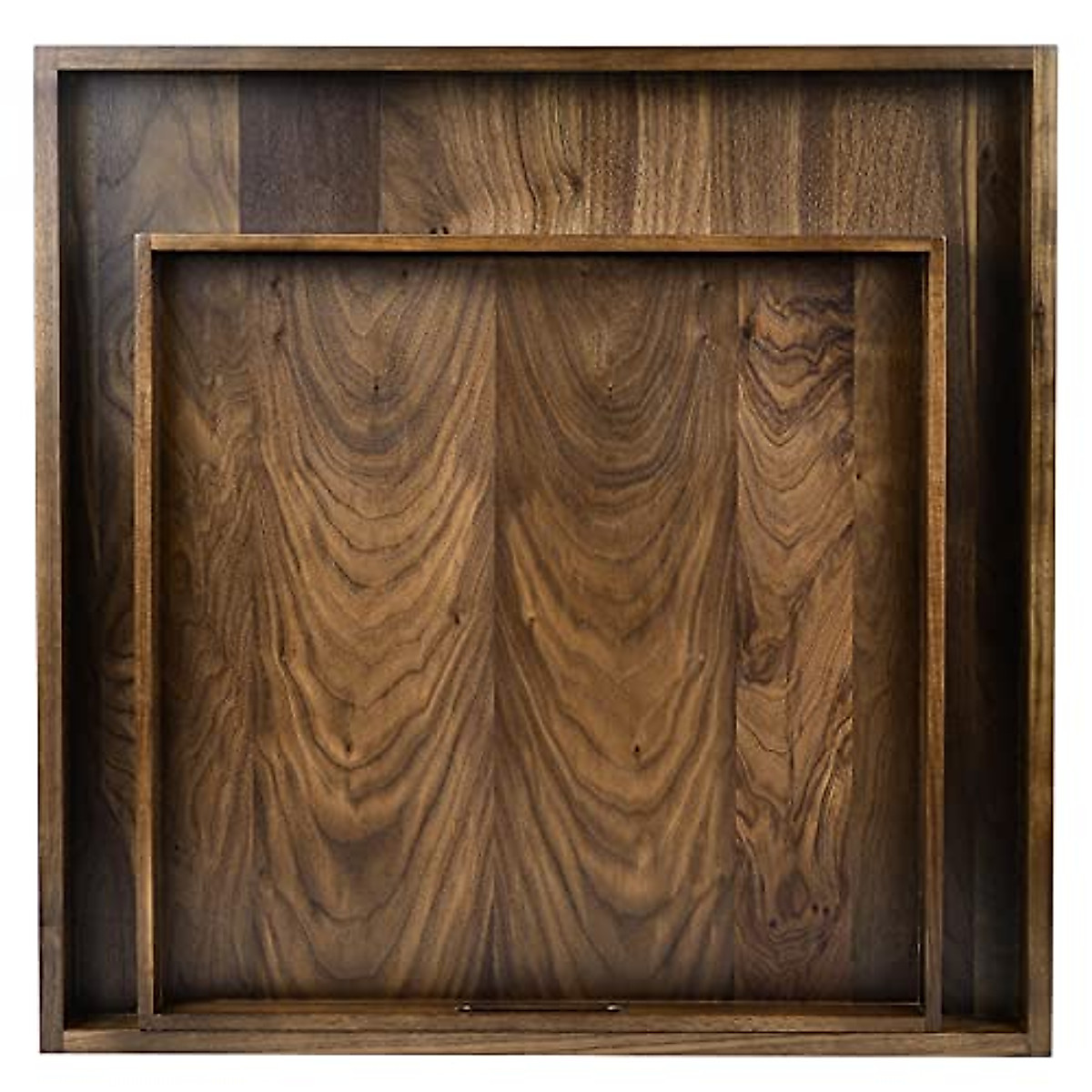 19" x 19" Square Solid Black Walnut Wood Serving Tray Large Ottoman Table Tray Wooden Serving Tray with Handle Platter Decorative Tray for Oversized Ottoman Home Breakfast in Bed Tea Coffee