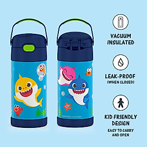 THERMOS FUNTAINER Water Bottle with Straw - 12 Ounce, Baby Shark - Kids Stainless Steel Vacuum Insulated Water Bottle with Lid
