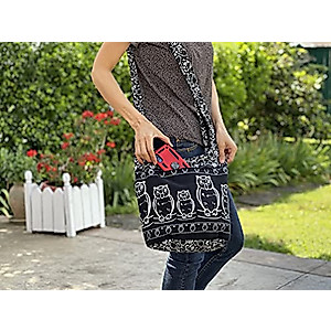 Owl Sling Bag - Fully Lined with Front Zippered Pocket - Handmade Crossbody Handbag - Medium (Black and White)