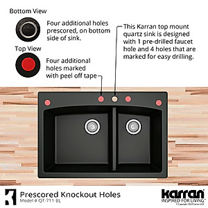 Karran QT-711 Drop-In Quartz Composite 33 in. 1-Hole 60/40 Double Bowl Kitchen Sink Kit in Black