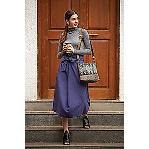 Myra Bag Azure Upcycled Canvas & Cowhide Leather Shoulder Bag S-1266