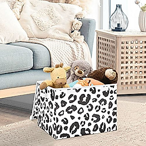 SUABO Leopard Print Cheetah Black White Storage Bin with Lid Large Oxford Cloth Storage Boxes Foldable Home Cube Baskets Closet Organizers for Nursery Bedroom Office