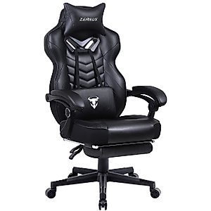 Zeanus Gaming Chairs for Adults Black Recliner Computer Chair with Footrest Ergonomic PC Gaming Chair with Massage High Back Chair for Gaming Big and Tall Gamer Chair Large Computer Gaming Chair