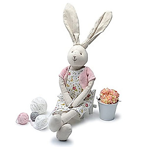 GRANDFINE Luxury Dressed Bunny Girl Stuffed Toys, Lovely Handmade Rabbit Cloth Doll with Flowery Dress,Fresh Valentine's Gift,Little Girl Day Play time Dolly 13''