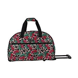 Betsey Johnson Designer Carry On Luggage Collection - Lightweight Pattern 22 Inch Duffel Bag- Weekender Overnight Business Travel Suitcase with 2- Rolling Wheels (One Size, Leopard Rose)