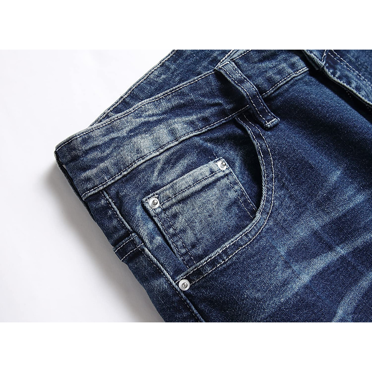 Men's Blue Mid Waist Skinny Fit Stretch Comfy Premium Washed 5-Pockets Fashion Denim Jeans Pants,Y2261,42