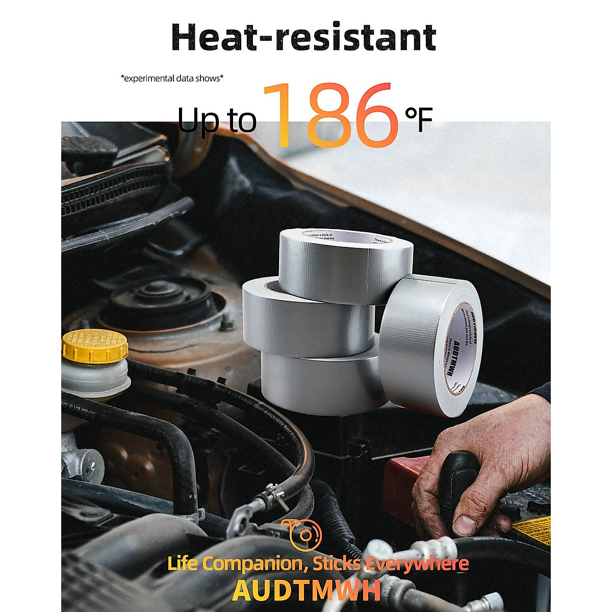 AUDTMWH Duct Tape Heavy Duty, 1.88 in x 90 ft, Silver, Waterproof, Temperature Resistant, Extreme Durability, Super Fix, No Residue, Industrial, for Duct Tape Crafts, 1 Roll