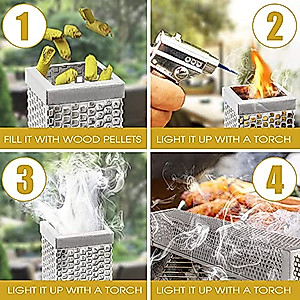 Prefdo Smoker Tube - 6” Stainless Steel Wood Pellet Tube Smokers for Cold or Hot Smoking , 5 Hours of Billowing Smoke, Work with Electric Gas Charcoal Grills or Smokers, Square