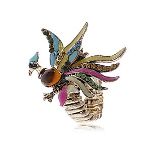 Alilang Womens Elastic Antique Gold Rhinestones Colorful Phoenix Bird Ring