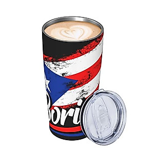 VKKOEWL Puerto Rico Flag Stainless Steel Insulated Tumbler 20 Oz Travel Water Bottle Coffee Mug Drink Cup With Lid Straw