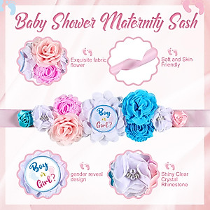 Riceshoot Boy or Girl Maternity Flower Sash and Corsage Set Gender Reveal Decorations Mom to Be Dad to Be Pin with Headband Wristband for Baby Shower Gender Reveal Party Pregnancy Props Keepsake Gifts