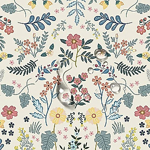 Self Adhesive Vintage Blue Floral Shelf Liner Contact Paper Peel and Stick Vintage Floral Wallpaper for Walls Cabinets Dresser Drawer Furniture Decal Removable 17.7X117 Inches