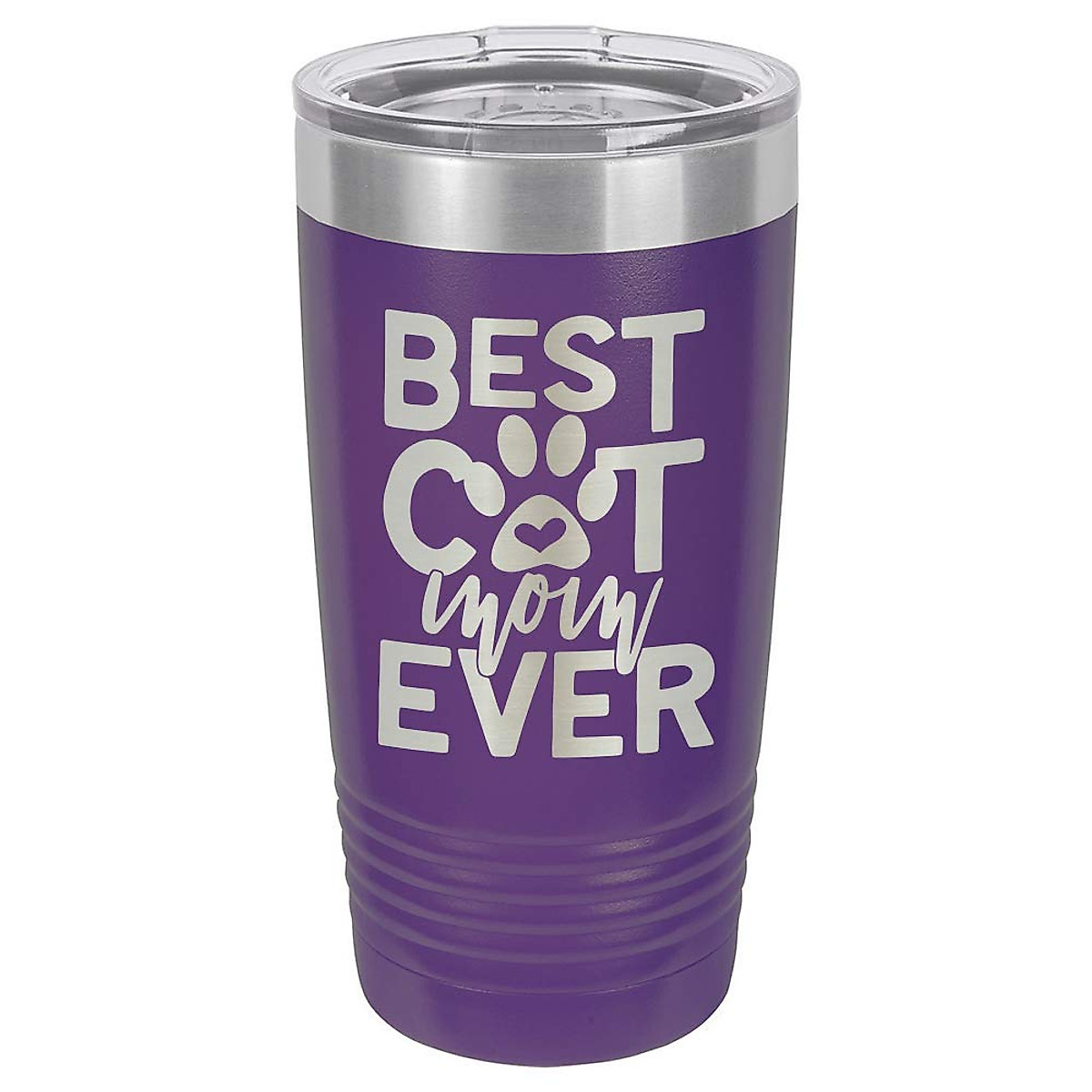 BEST CAT MOM EVER PURPLE 20 oz Drink Tumbler With Straw | Laser Engraved Travel Mug With Funny Quotes | Compare To Yeti Rambler | Mother's Day Gift Idea | OnlyGifts.com