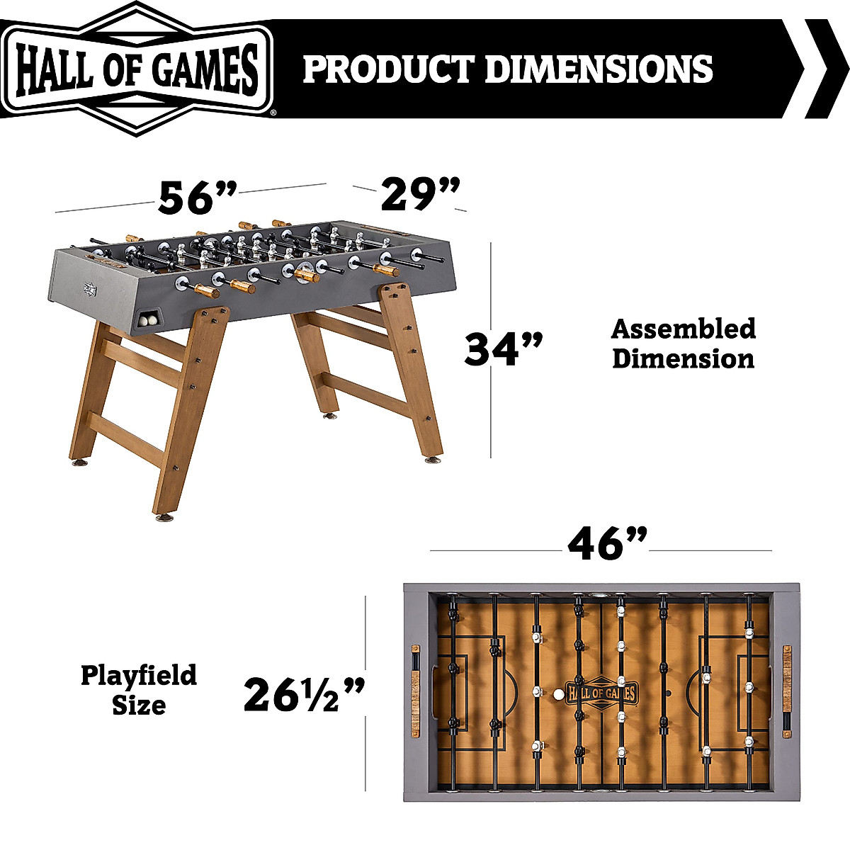 Hall of Games 56” Kinwood Foosball Gaming Table Competition Size, Durable and Stylish with Tabletop Sports Soccer Balls, Perfect for Family Game Rooms