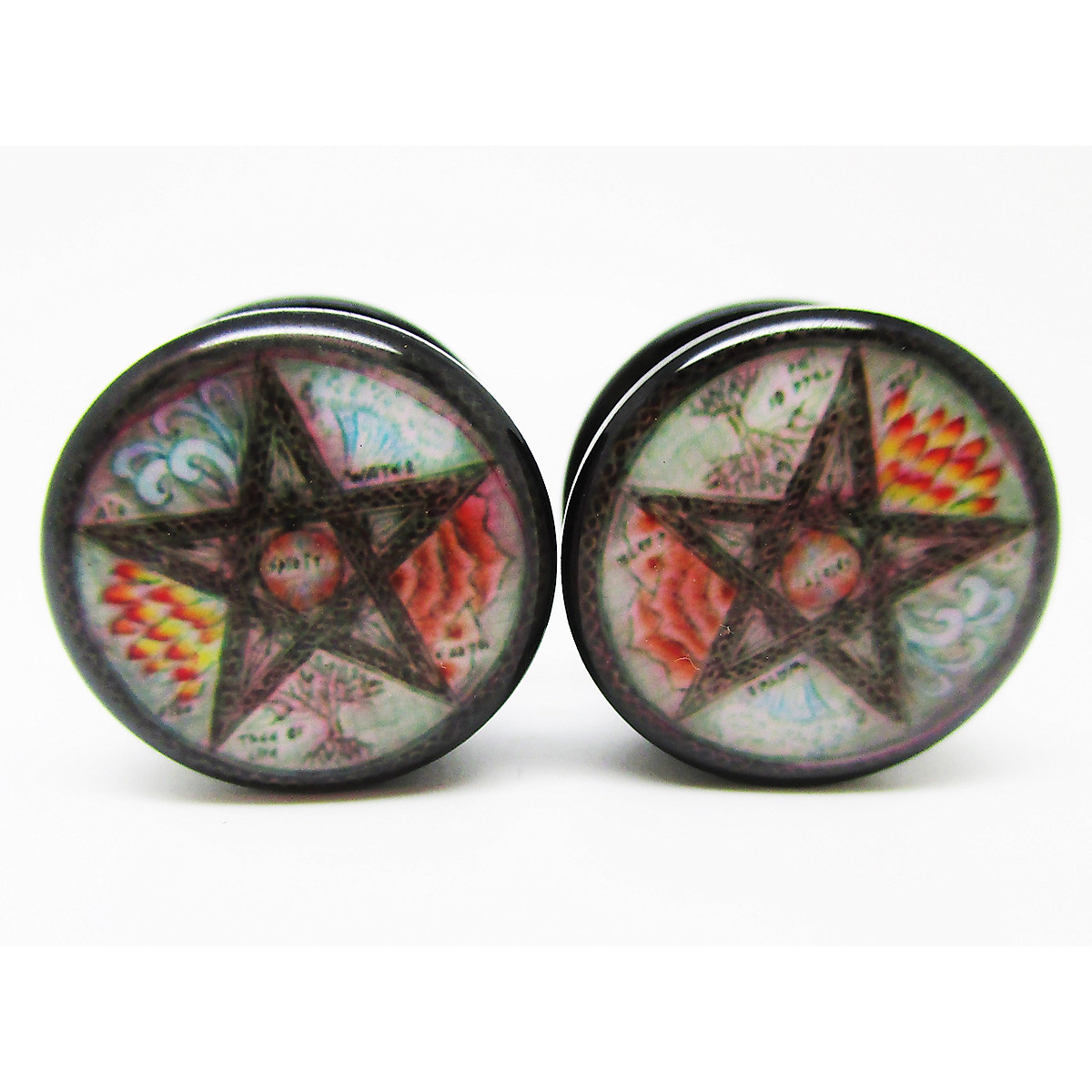 Pierced Republic Elemental Pentagram Ear Plugs - Acrylic Screw-On - 8 Sizes - *Pair* (0 Gauge (8mm))