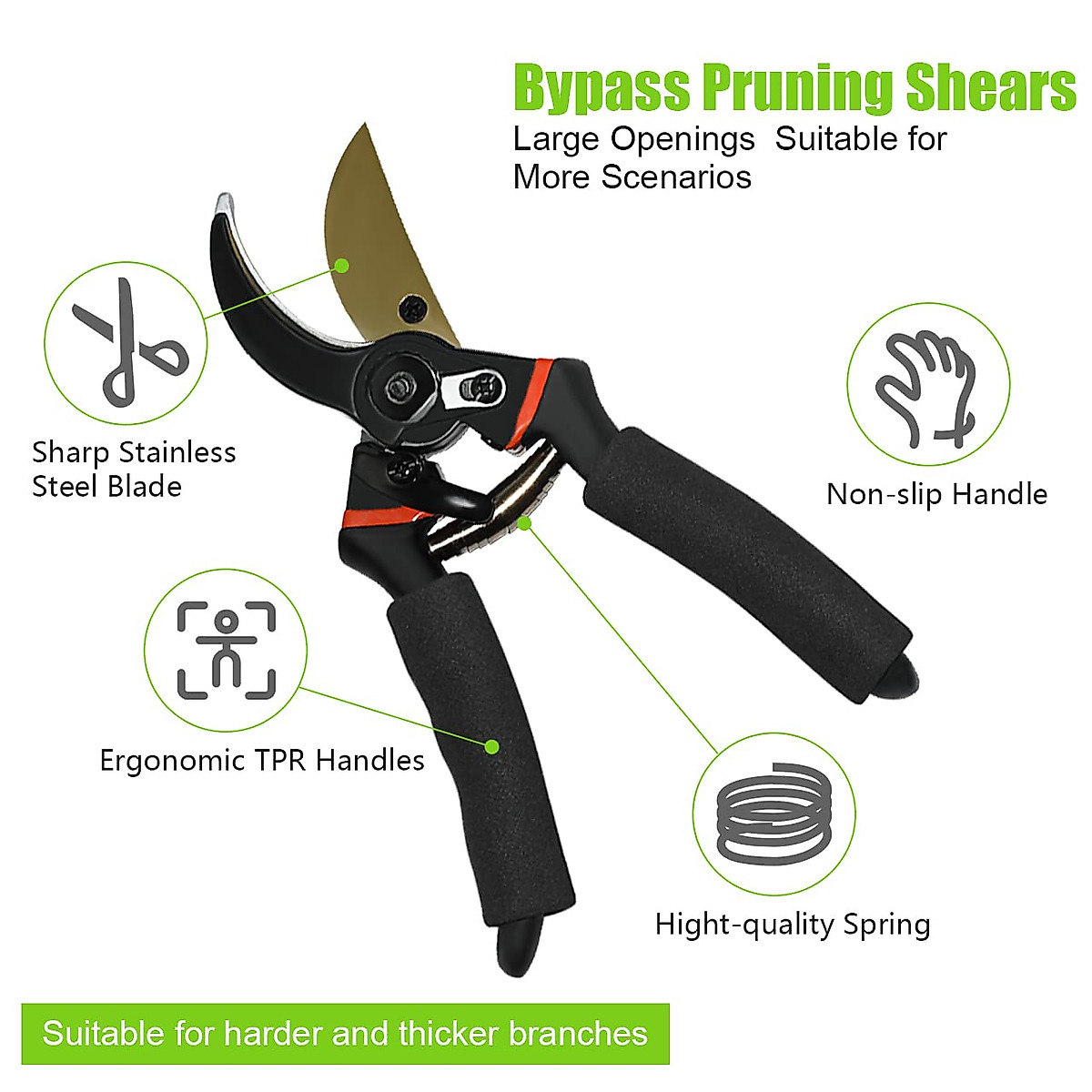 Pruning Shears Garden Scissors Clippers, 1 Pack 8" Professional Sharp Bypass Pruning Shears and 1 Pack 6.5 Inch Gardening Scissors Hand Pruner Pruning Shear with Curved Precision Blades