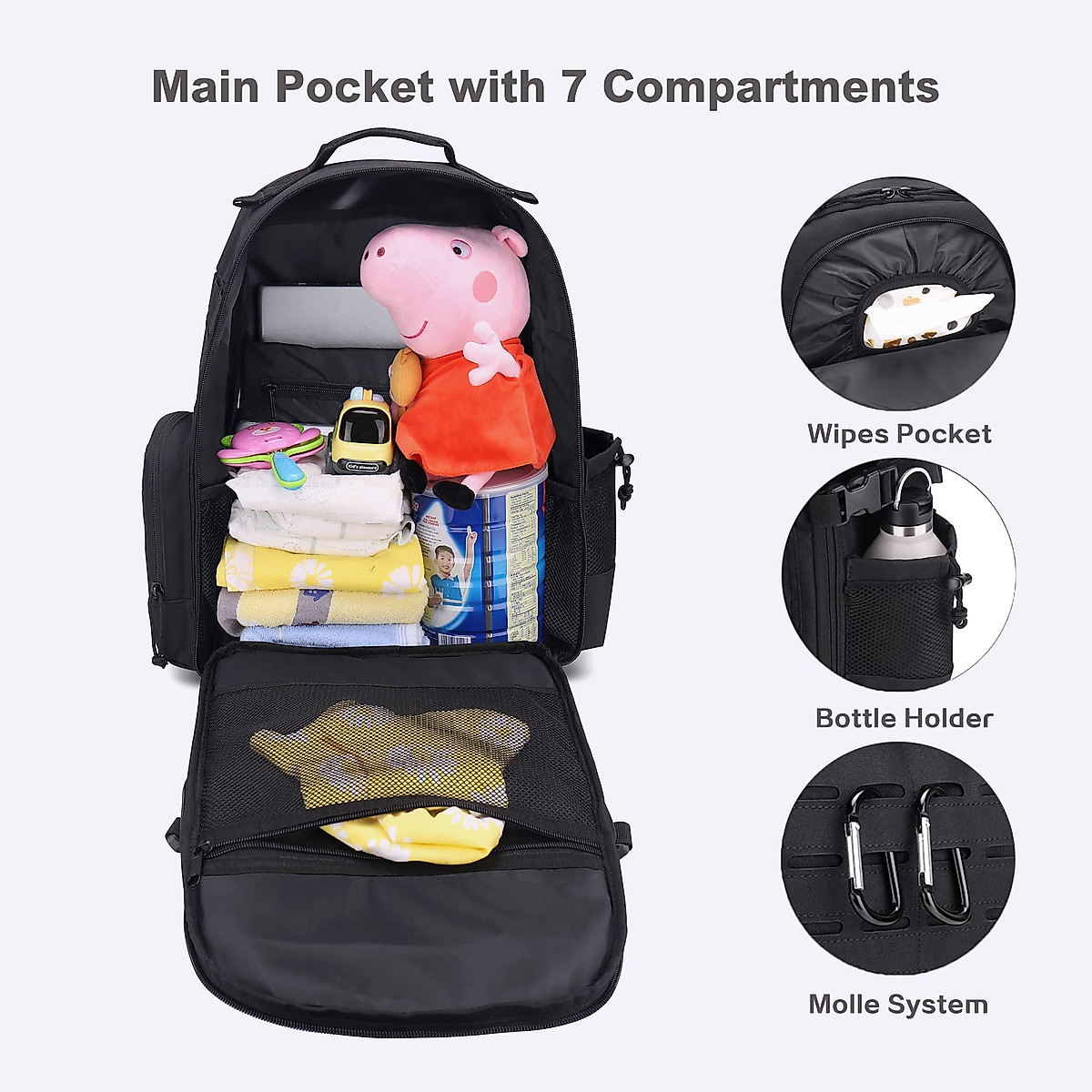 Baby Diaper Bag Backpack, Baby Bags for Boys Girls, Large Diaper Changing Backpack for Mom Dad, Durable Waterproof Maternity Hospital Nappy Bag with Stroller Straps for Men Women