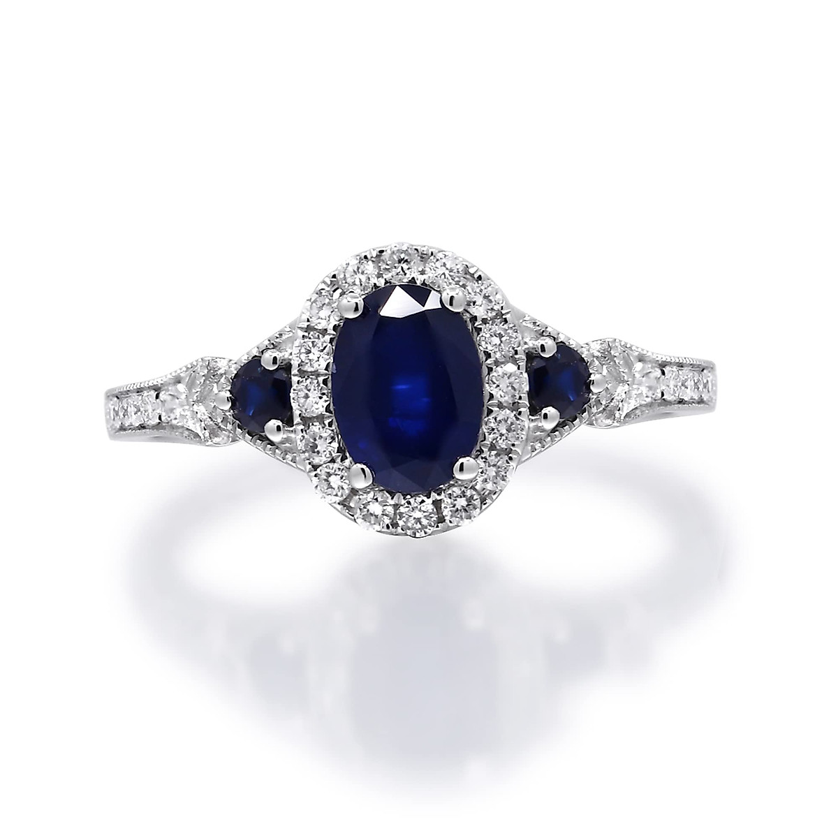 Gin & Grace women's 14K White Gold With Natural Blue Sapphire &Natural Diamond (I1) Ring TW3319R-BS-9 9