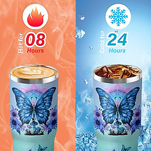 30oz Insulated Butterfly Tumbler with Handle, Featuring a Leak-proof 2-in-1 Lid and Straw, a Vacuum-insulated Travel Coffee Mug, Portable Stainless Steel Water Bottle, Suitable for Both Women and Men