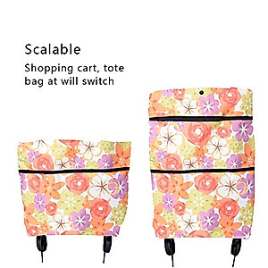 Collapsible Trolley Bags,Shopping Trolley Bag Suitable for Shoppers,Students,Women,Men,Parents (Red flower)