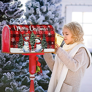 Merry Christmas Mailbox Covers Magnetic Winter Xmas Red Buffalo Plaid Snowman Mailbox Cover Standard Size 18 X 21 Holiday Mailbox Wrap Post Letter Box Cover Decorative for Home Outdoor Garden