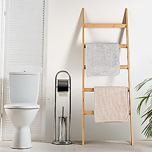 SIMEFUL 5 ft Blanket Ladder,Blanket Display Rack, Farmhouse Blanket Holder,Wall Leaning Ladder Shelf,Bamboo Towel Rack,Decorative Quilt Stand for Living Room, Bathroom, Bedroom