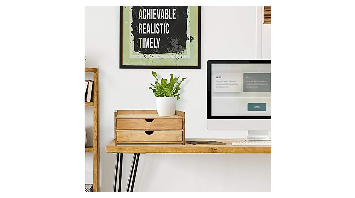 2-Tier Bamboo Desk Organizer - Stylish Storage Solution