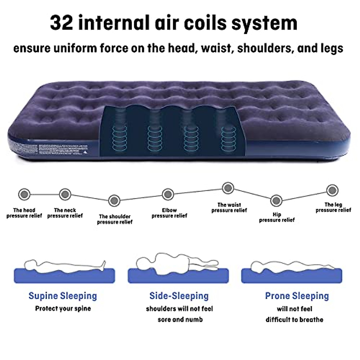 SIXAQUAE Twin Inflatable Air Mattress,9" Raised ,Comfort Flocked Portable Blow up Bed with Patch Kit and Hand Pump for Home Camping Travel