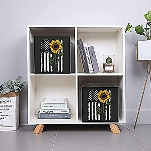 Sunflower American Flag Collapsible Storage Bins Basics Folding Fabric Storage Cubes Organizer Boxes with Handles