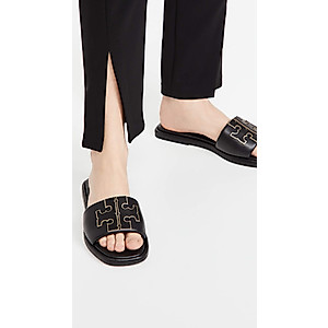 Tory Burch Women's Double T Sport Slides, Perfect Black/Gold, 7 Medium US