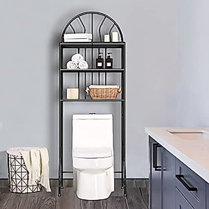 Majzya Over The Toilet Storage Rack, 3-Tier Bathroom Organizer Bathroom Shelf Space Saver, Freestanding Bathroom Cabinet Tower Shelf Above Toilet Stand, Black