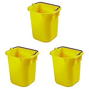 Rubbermaid Commercial Products Heavy-Duty Cleaning Pail, 5-Quart, Yellow, Utility Bucket with Built-in Spout and Handle for House Cleaning/Storage/Livestock Feeding/Car Washing (Pack of 3)