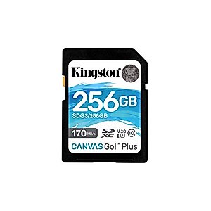 Kingston 256GB SDXC Canvas Go Plus 170MB/s Read UHS-I, C10, U3, V30 Memory Card (SDG3/256GB)