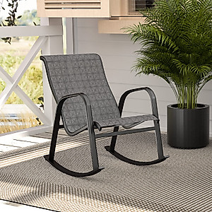 Grand patio Outdoor Rocking Chair Mesh Sling Rocking Chair Seating Outside for Front Porch Garden Patio Backyard (Black&Grey Plaid, 2 Piece)
