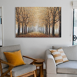 Tree Wall Art Hand Painted Forest Oil Painting Yellow Woods Art Autumn Landscape Home Decor Great Wall Art Paintings Canvas Wall Decor Home Decor Living Room Decor Aesthetic 24x36inch(60x90cm) Unfra