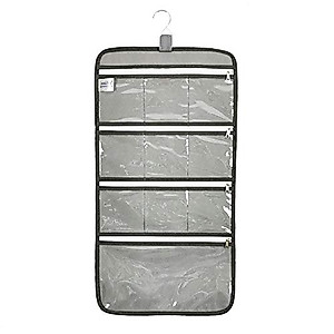 ANIZER Hanging Jewelry Organizer with 10 Zippered Clear Pockets for Travel Suitcase and Home Closet Jewelry Storage Bag (GREY)
