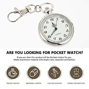 POPETPOP Clip- on Open Face Quartz Pocket Watch with Key Buckle- Unisex Fob Watch Hanging Pocket Watch Decorative