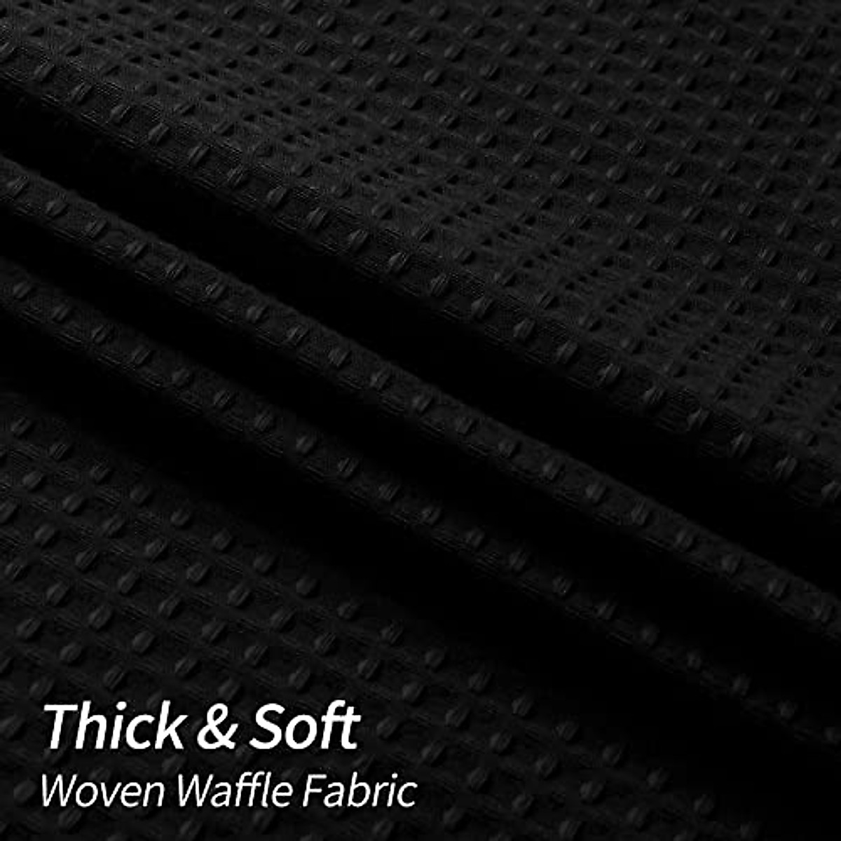 MitoVilla Black Waffle Fabric Shower Curtain, Heavyweight Hotel-Grade Cloth Shower Curtain for Modern Country Bathroom Decor, Waterproof & Wrinkle Resistant, 72 x 72