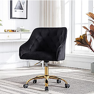 SSLine Velvet Office Chair,Modern Home Office Chairs Desk Chairs with Gold Metal Legs,Adjustable Swivel Armchair Vanity Chair Nice Task Chair for Office, Living Room,Bed Room (Black)