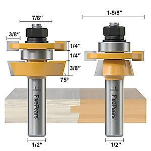 Fivepears Shaker Rail and Stile Router Bits Set 1/2 Inch Shank, 3/8 Inch Cutting Depth, Up to 7/8 Inch Stock, Shaker Style Router Bit for Making Kitchen Cabinet Door Wood Flooring Raise Panel.