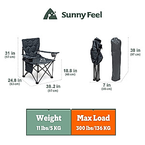 SUNNYFEEL XL Oversized Camping Chair, Folding Camp Chairs for Adults Heavy Duty Big Tall 500 LBS, Padded Portable Quad Arm Lawn Chair with Pocket for Outdoor/Picnic/Beach/Sports