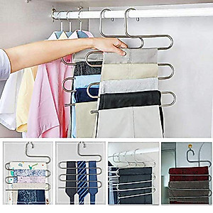 Pants Hangers S-Shape Trousers Hangers Stainless Steel Clothes Hangers Closet Space Saving for Pants Jeans Scarf Hanging Silver (4 Pack)