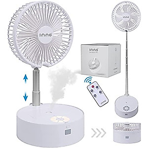 INNO Portable Fan & Essential Oil Diffuser – Foldable Standing or Desk Fan with Night Light, Air Diffuser, Humidifier – 24 Hr. Run Time White