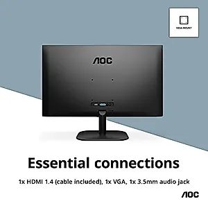 AOC 27B2H 27" Full HD IPS Monitor, 3-Sided Frameless & Ultra Slim Design, HDMI and VGA inputs, Lowblue Mode, VESA compatible,Black