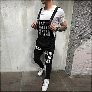 NEARTIME Jumpsuit Jeans for Mens, Mens Hole Pocket Jeans Overall Jumpsuit Streetwear Overall Suspender Pants