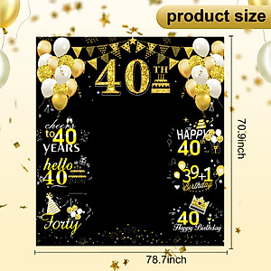 Large 40th Birthday Decorations 40th Birthday Banner Photography for Men Women, Black Gold Funny Cheers to 40 Years Birthday Party Supplies, Hello Forty Bday Photo Booth for Indoor Outdoor(79x71inch)