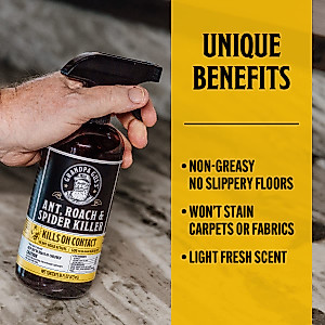 Grandpa Gus's Natural Ant, Roach & Spider Killer Spray, Plant-Based Actives Kill Insects & Bugs On Contact, Non-Greasy, Not Flammable, No Stains, Fresh Scent, 16 oz