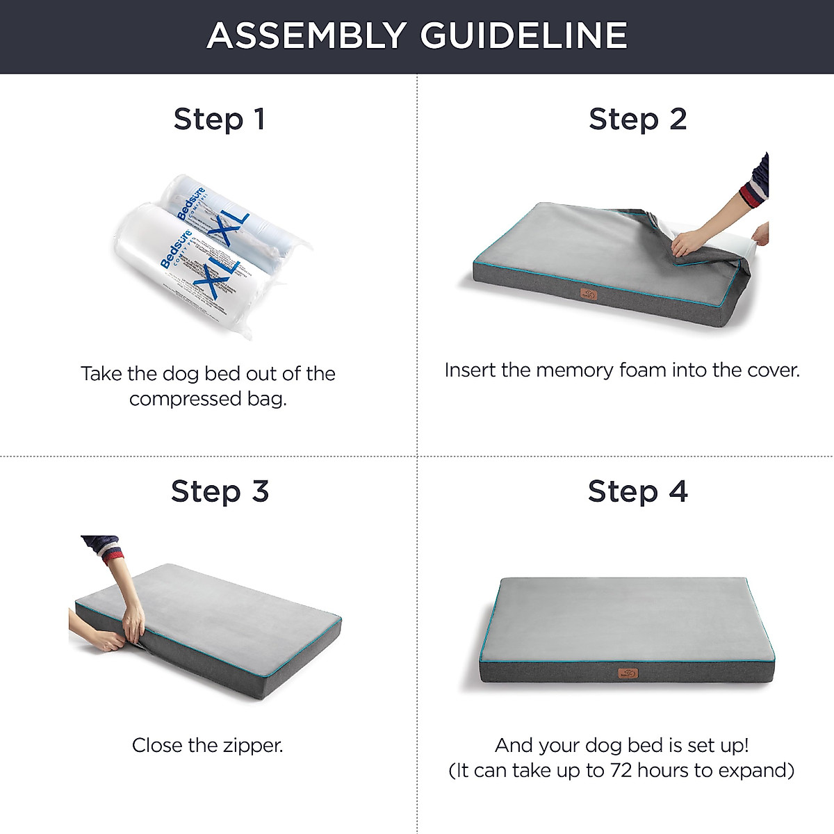 Bedsure Memory Foam Dog Bed for Extra Large Dogs - Orthopedic Waterproof Pet Mat for Crate with Removable Washable Cover and Nonskid Bottom - Water-Resistant Plush Flannel Fleece Top Pet Bed, Grey