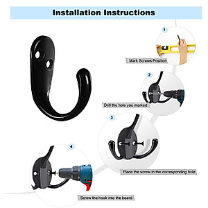 Kruodop 4 Pack Wall Hooks Wall Mounted Coat Hooks for Hanging Heavy Duty, Black Towel Hooks, Metal Single Coat Hanger with Screws Cup Retro for Coats, Handbags, Towels